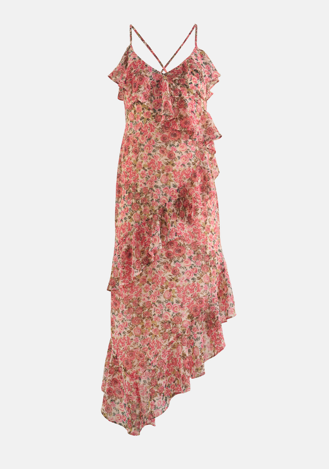 Wild Roses Diagonal Ruffled Midi Dress | The Latest Scoop