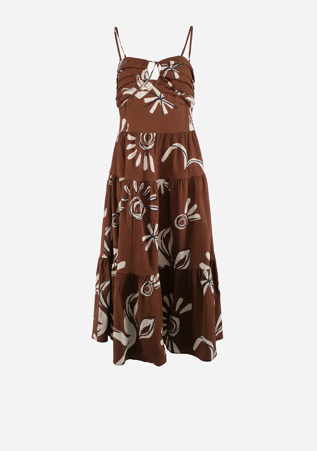 Cotton Seersucker Midi Dress Inky Sun Brown